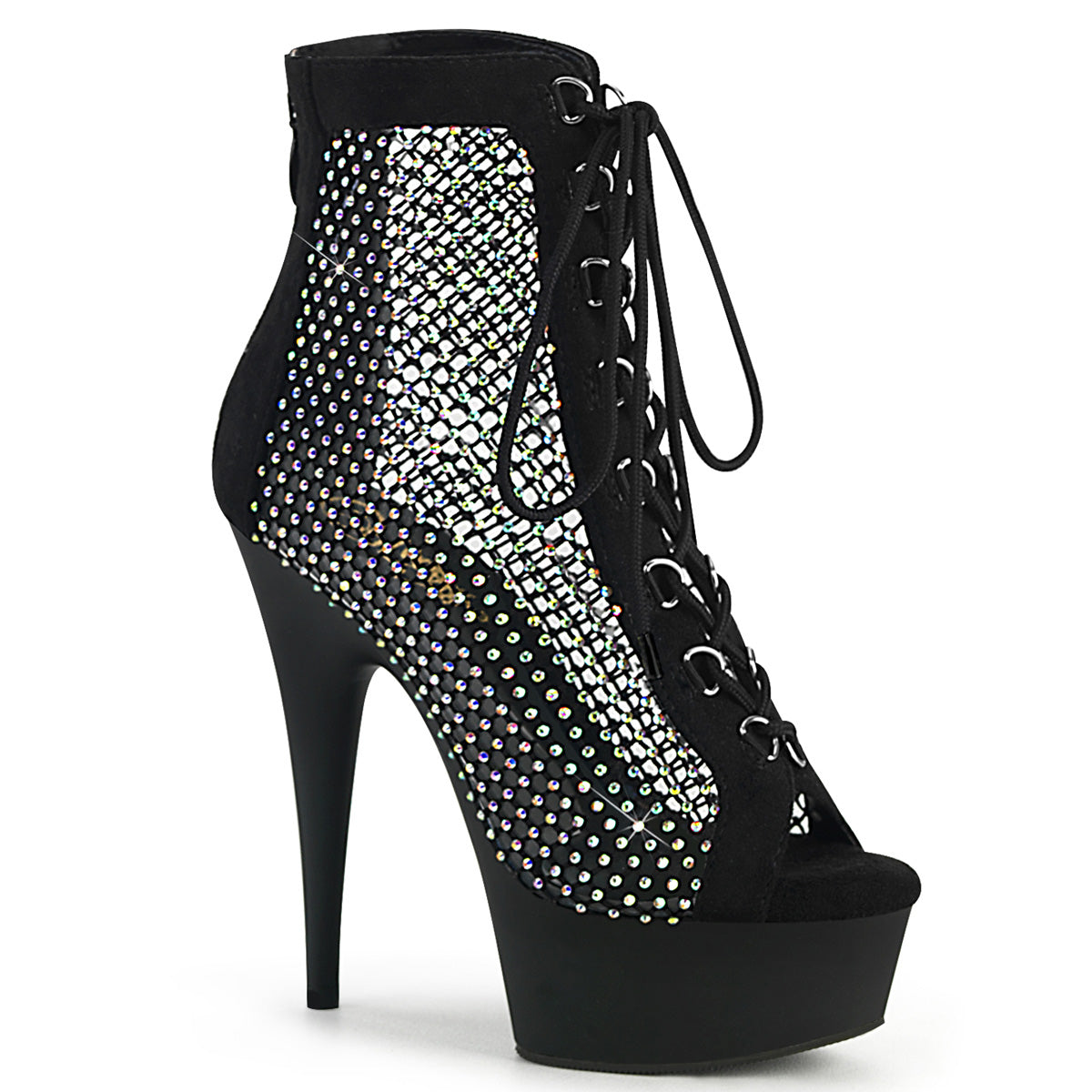 6" Platform Lace-Up Peep Toe Ankle Boot with Rhinestone Clear Side Pan ...